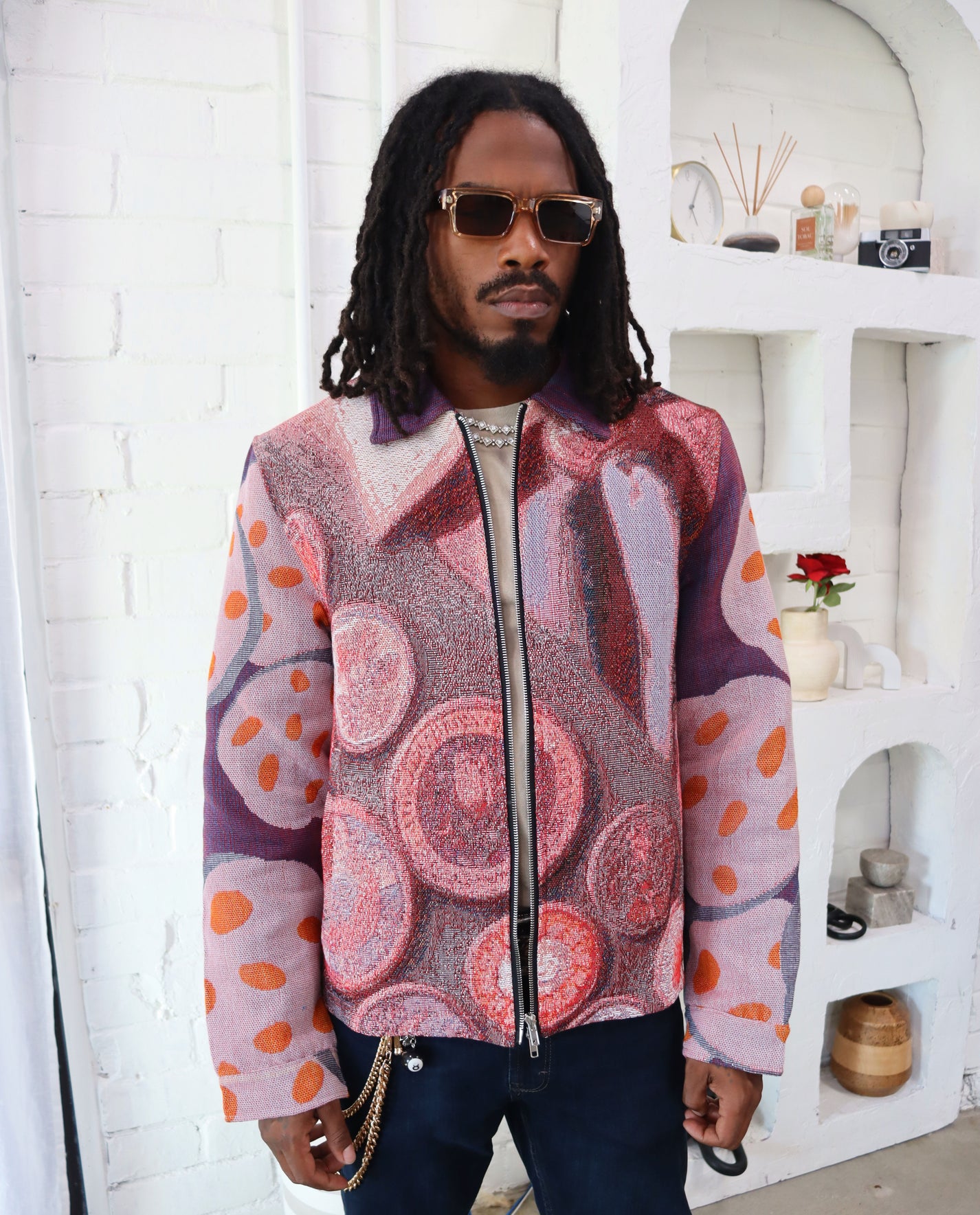 (MENS) GIRL SCOUT COOKIES HANDMADE TAPESTRY JACQUARD ZIPPERED JACKET P ...